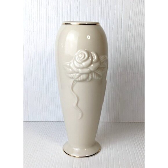 Lenox | Accents | Lenox Embossed Rose Blossom Vase Cream Bud Vase Gold ...